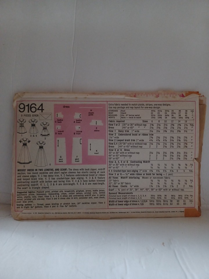 Vintage 1972 Simplicity Peasant Gypsy Style Dress 2 Lengths Pattern ...