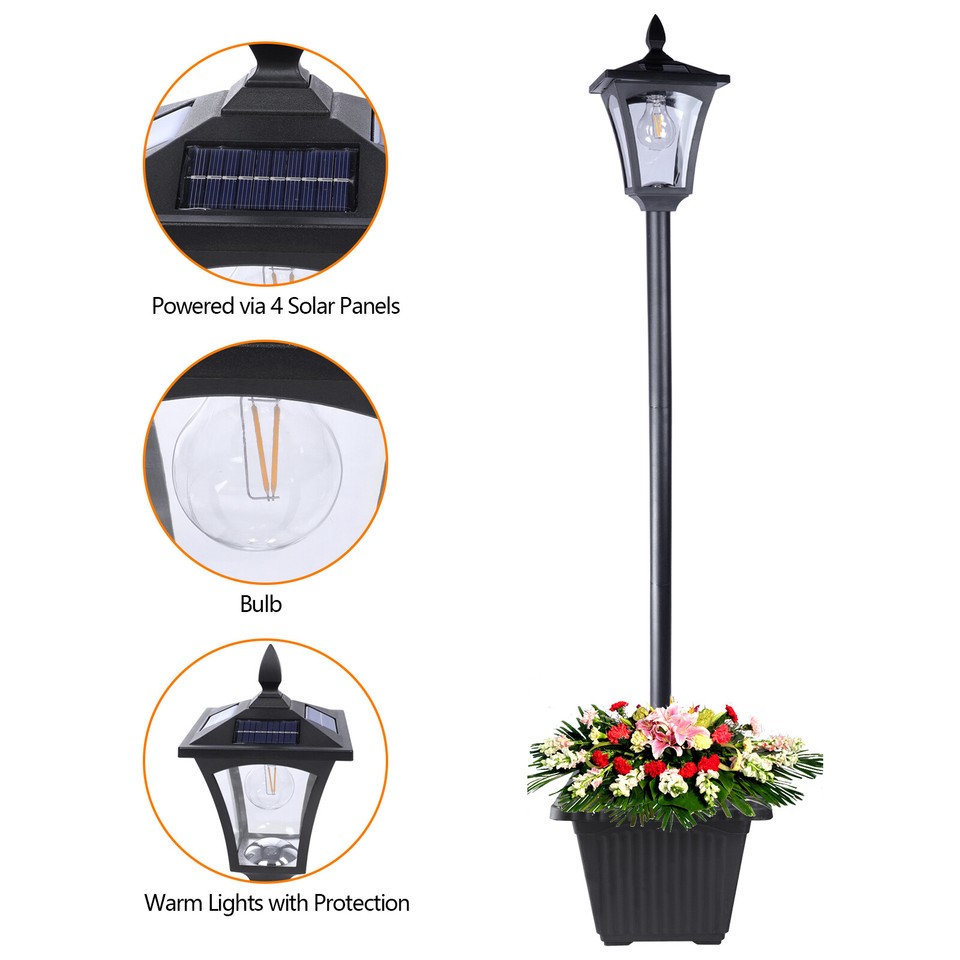 4Packs Solar Post Light with Planter Selectable Height Auto On/Off ...