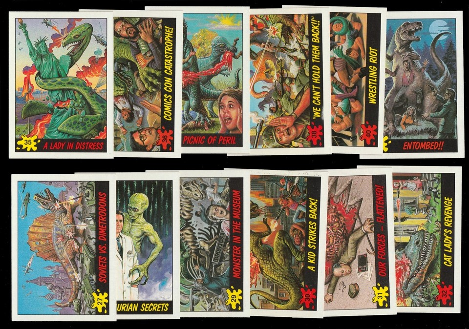 DINOSAURS ATTACK TOPPS 1988 PART SET OF 49 GUM CARDS & 9 STICKERS ...