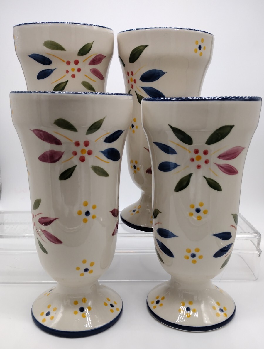 HTF Set of 4 Footed Parfait Cups Old World Blue Temptations by Tara ...