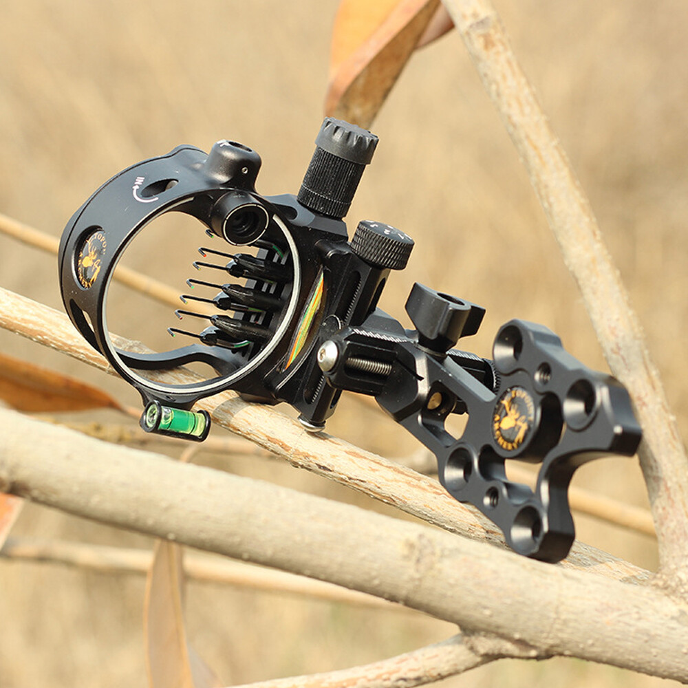 Compound Bow Sight 7 Pin (.019) Archery Micro Adjustable Optical Fiber ...