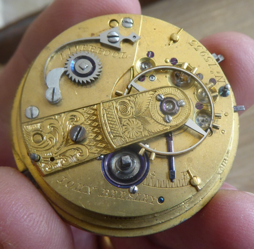 LIVERPOOL MAKER JOHN BEESLEY ANTIQUE GENTS FUSEE POCKET WATCH MOVEMENT ...