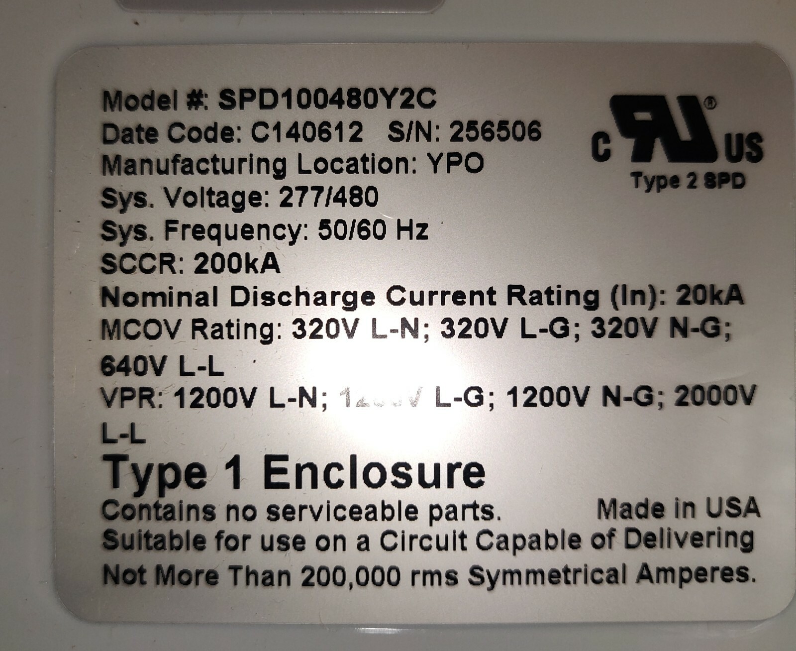 Eaton SPD100480Y2C Surge Protection, SPD Series, 100KA per phase, 480Y ...