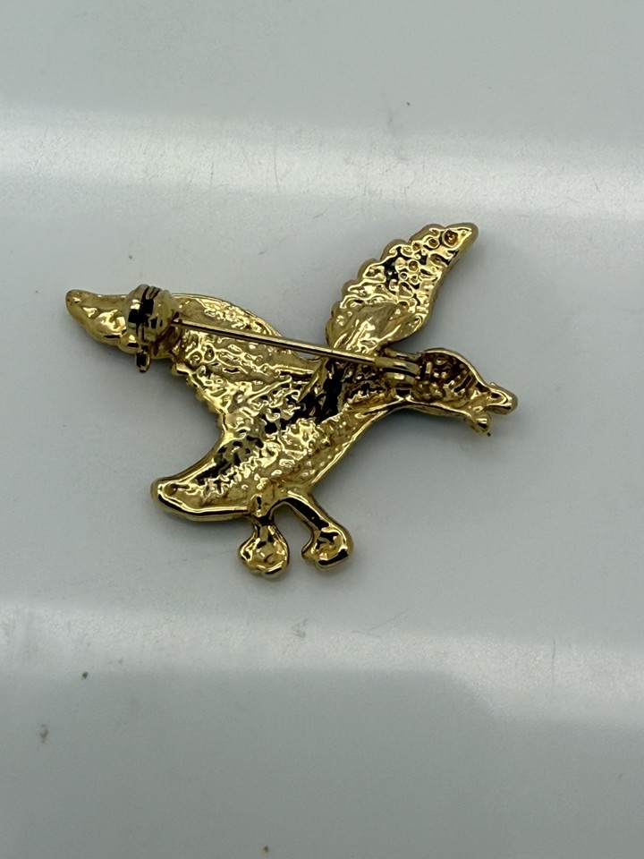 Vintage Gold Toned & Multicolor Enamel & Rhinestone Flying Duck Pin ...