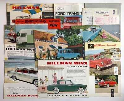 Lot Of 13 Early 1960's Car Brochures, Hillman, NSU, Transit, Renault ...