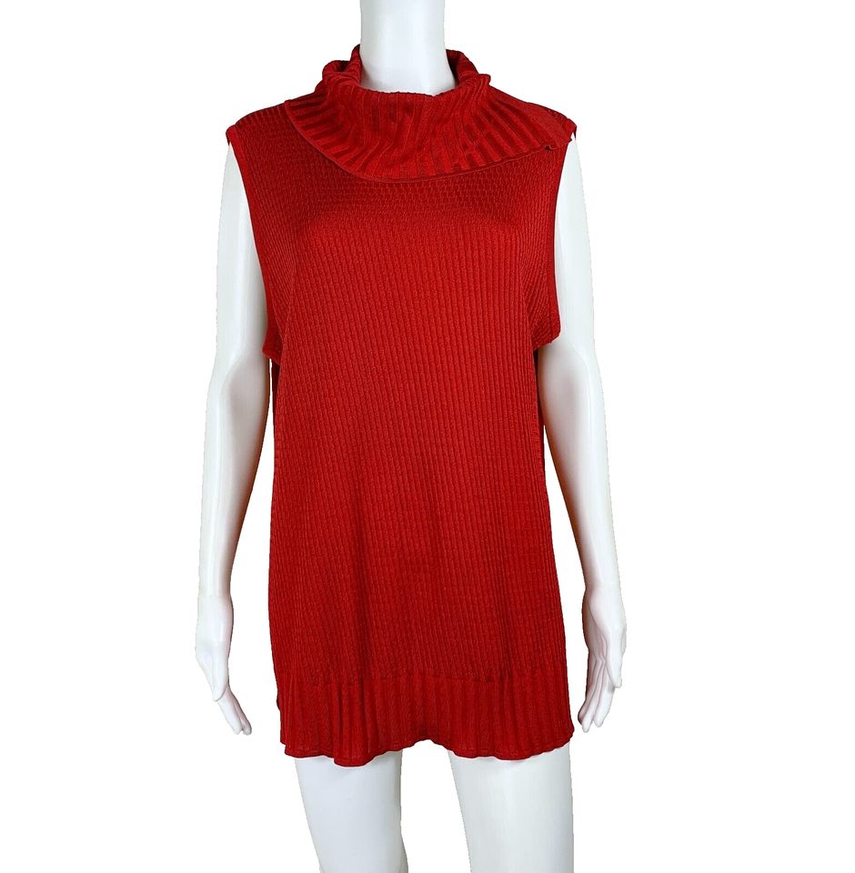 Exclusively MISOOK Tank Top Knit Acrylic Red Mock Neck Size 2X Plus ...