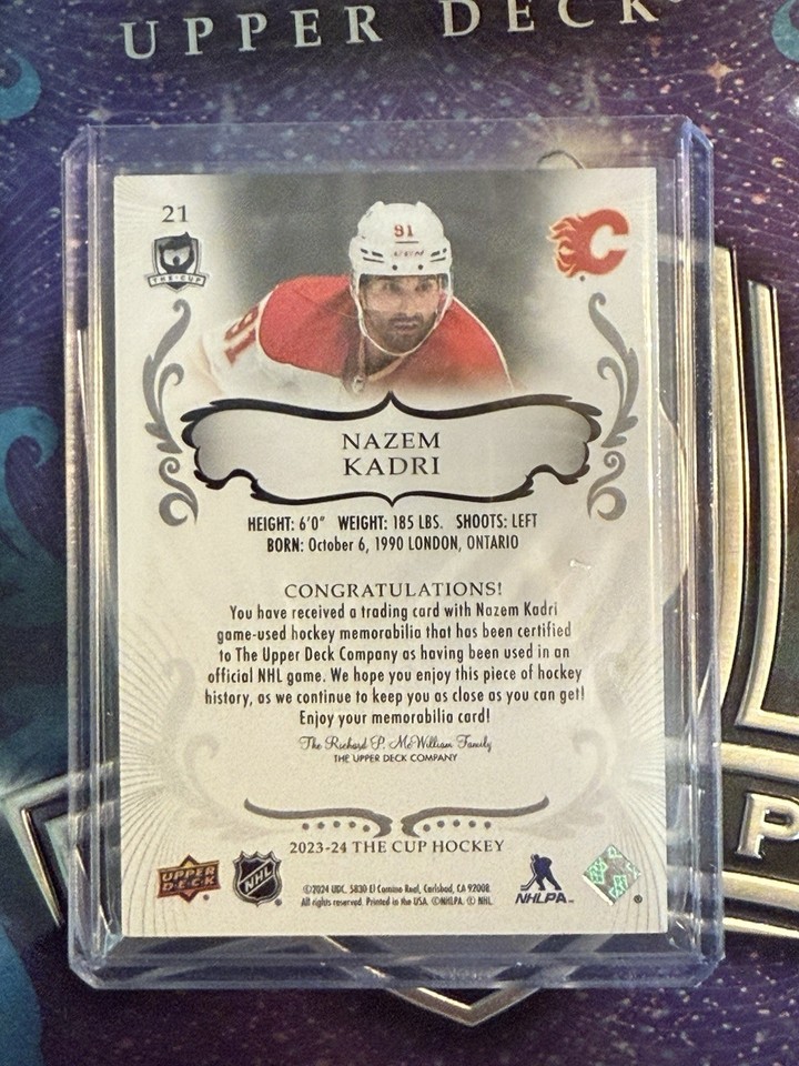 Nazem Kadri 2023-24 Upper Deck The Cup Hockey Game-Used NHL Shield ...