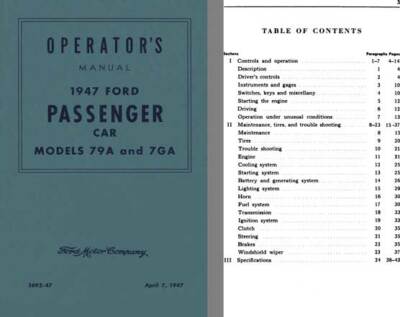 Ford 1947 - Operators Manual 1947 Ford Passenger Car Models 79A and 7GA ...