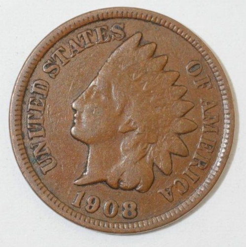 1908 Indian Head Penny, coin is a Very Fine small cent (8+ items ship ...