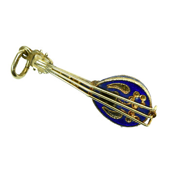 Vintage 14k Yellow Gold Blue Cloisonne Handmade Sitar Guitar Banjo ? | eBay