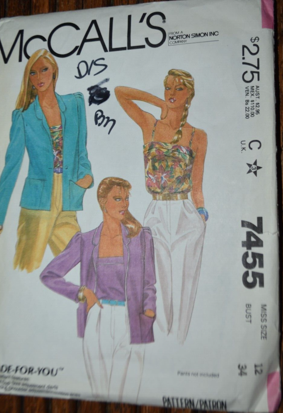 Vintage McCall's 7455 BIAS CUT CAMISOLE & JACKET Sewing Pattern Women ...