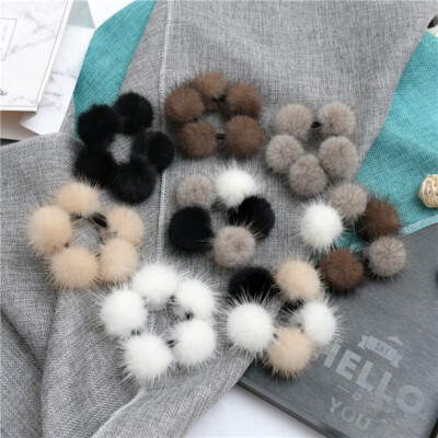 Women's Real Mink Fur Hair Ring Hair Hoop Pompom Ball Girs Hair Rope ...