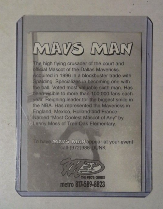 Scarce DALLAS MAVERICKS MASCOT UNSIGNED BASKETBALL CARD - MAVS MAN 1996 ...