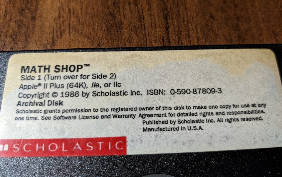 Apple II MATH SHOP 1986 by Scholastic - Floppy Disk for IIe IIc II+ ...