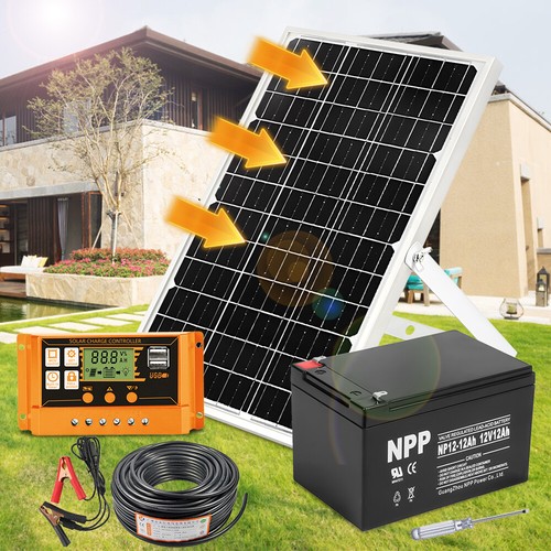 30W Watt Solar Panel Kit & 12v 12Ah Lithium Battery Home Camper RV Boat ...