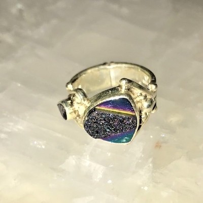 Sterling Silver Sajen Titanium Druzy, Paua Shell, Amythest Ring size 9 ...
