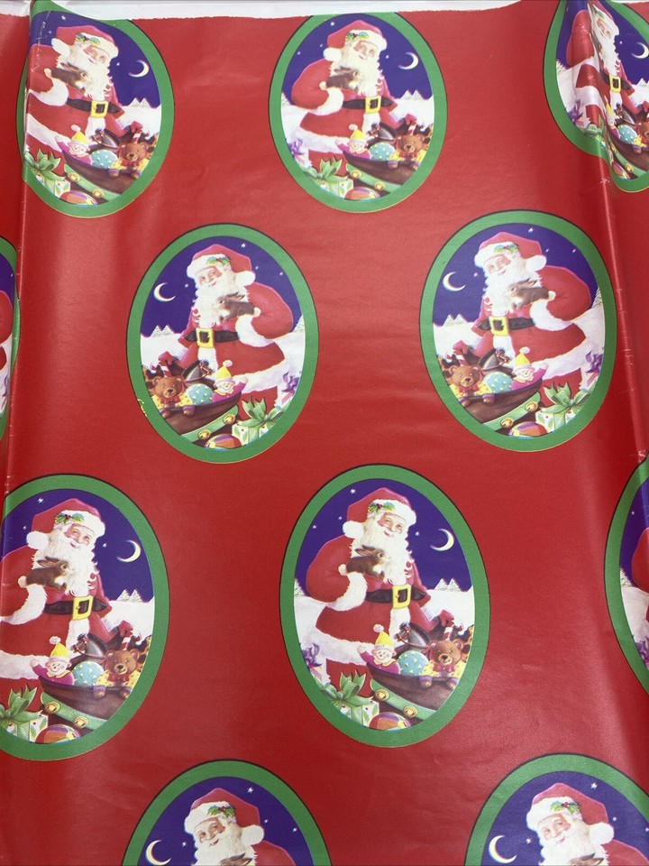 Christmas Wrapping Paper 3 XL Flat Sheets Vintage Traditional & Santa ...