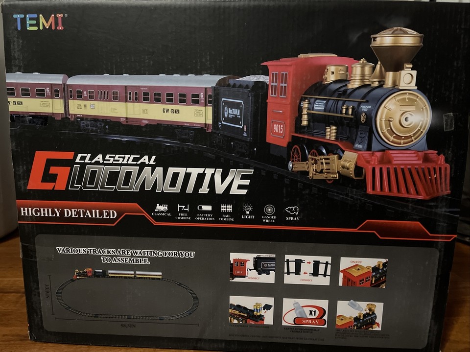 Temi G1 Classical Locomotive Glocomotive Train Set Steam Effect Battery ...