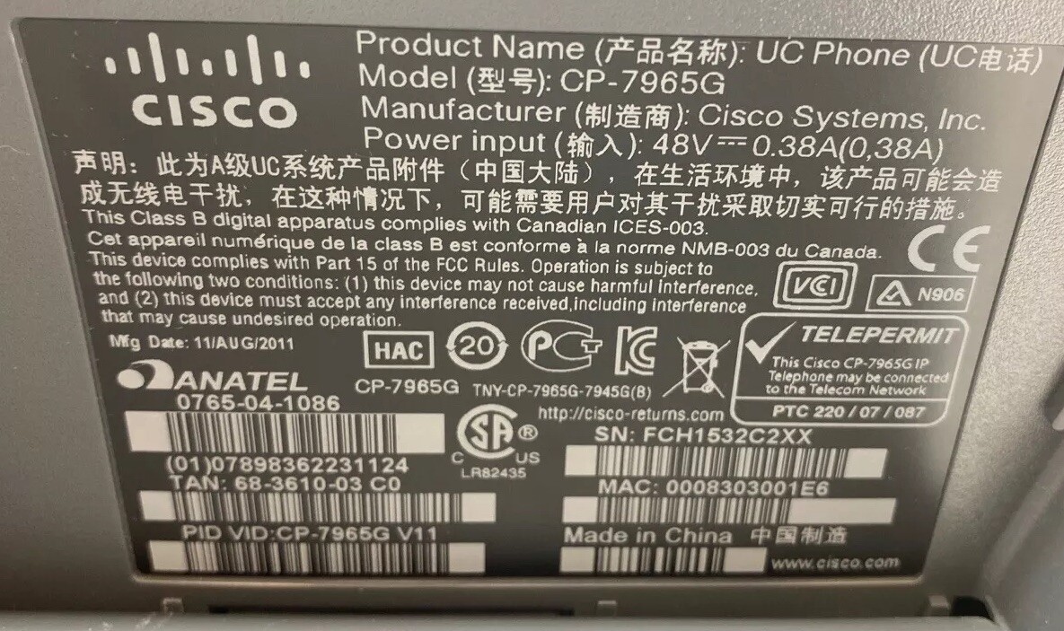 (LOT OF 2) CISCO CP-7965 UNIFIED TELEPHONE IP HANDSET W/1, 7916 ...