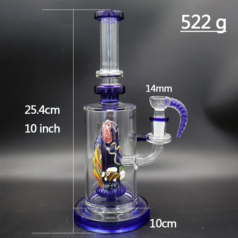 10" Ocean Glass Water Pipe Blue Percolator Bong Smoking Hookah Bubbler ...