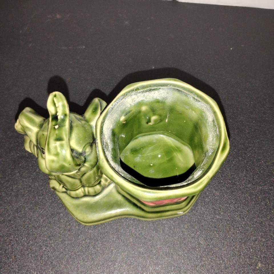 Vintage Glazed Majolica Trunk Up Elephant Planter Holder- Green. | eBay