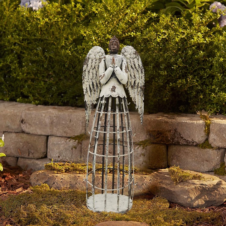 Linfevisi Garden Angel Statue Decor Rustic Metal Angel Sculpture Garden ...