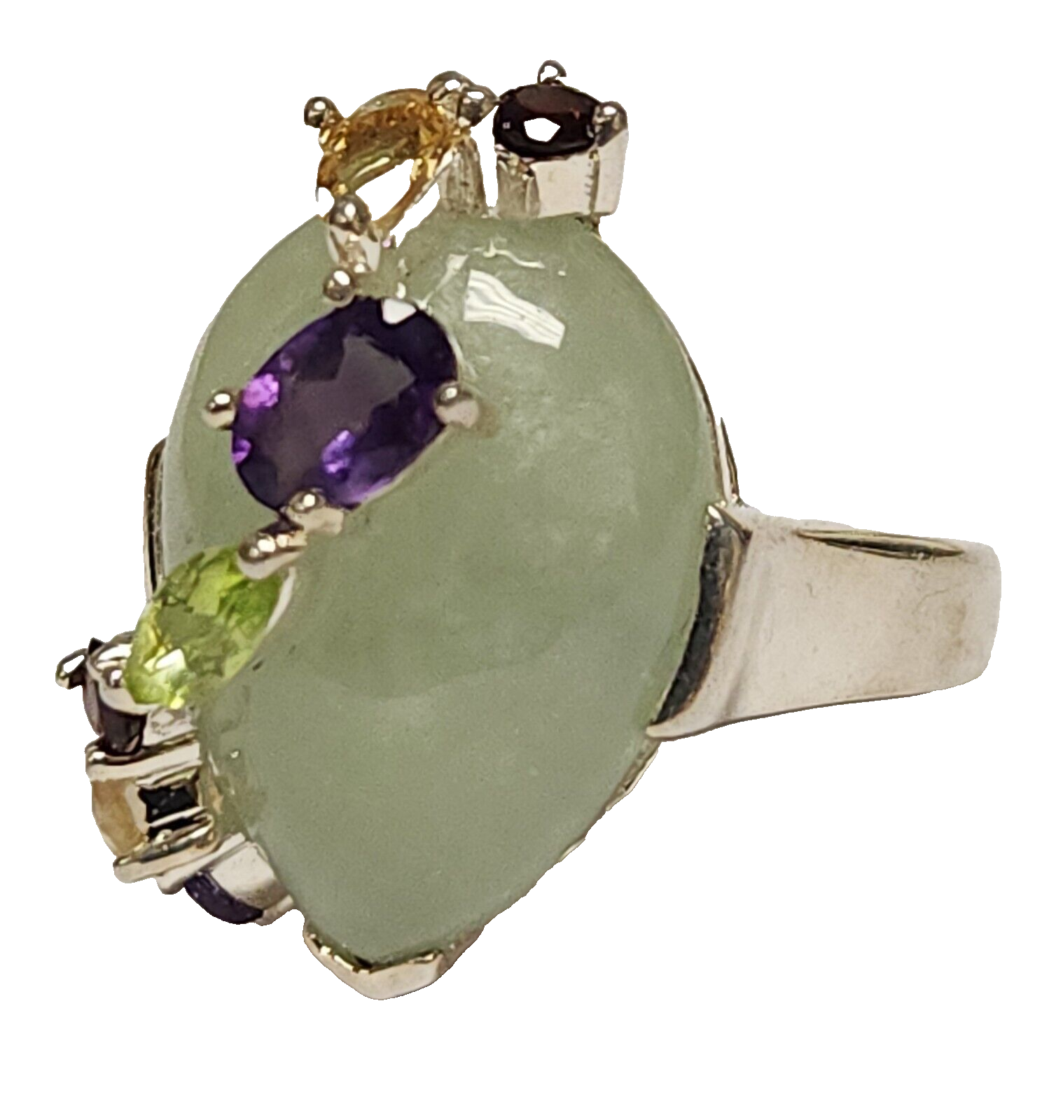 WOW! GSJ 925 Sterling Silver Light Color Green Jade & Multi Gemstone ...