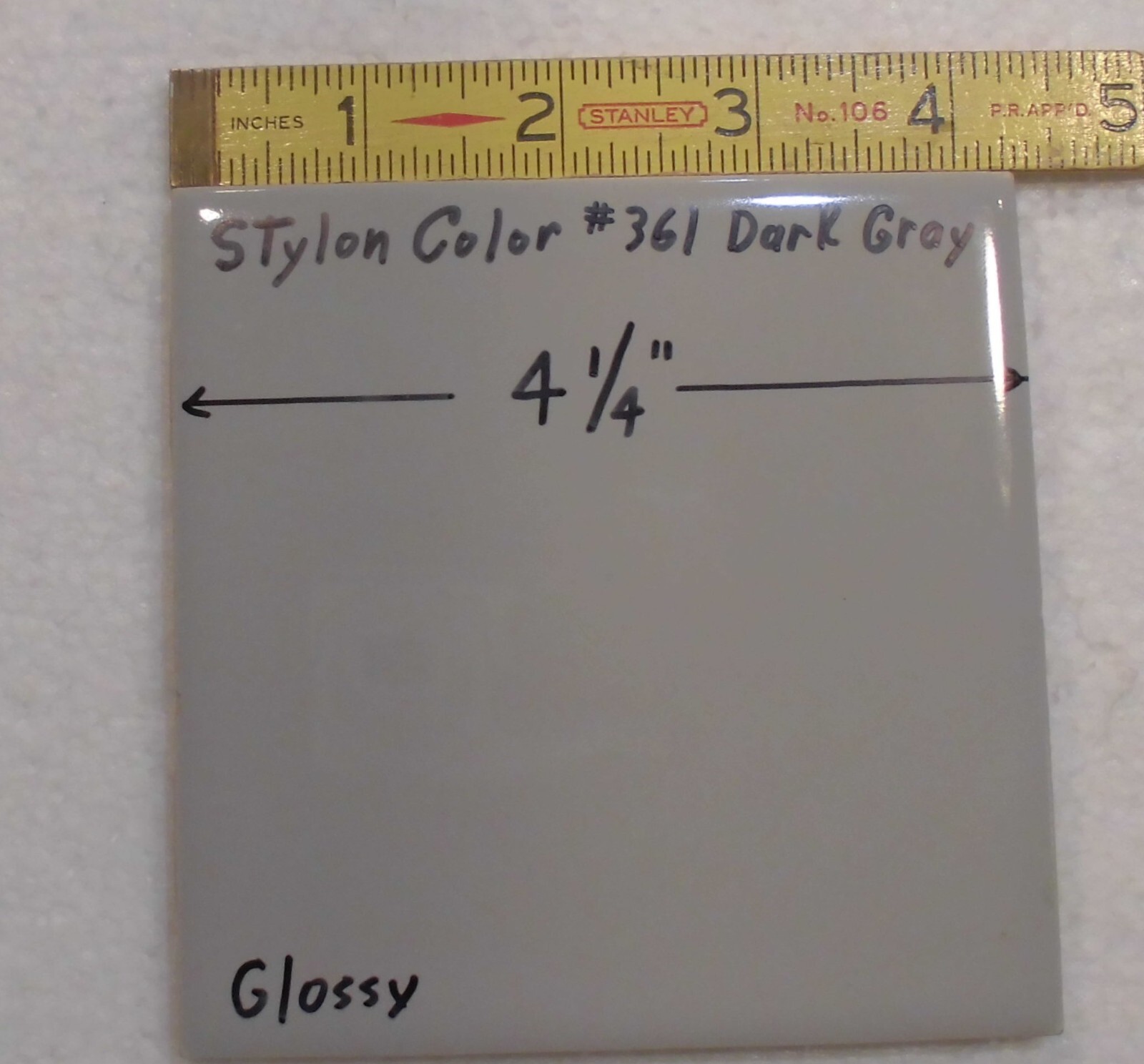 1 pc. Dark Gray Color: 4-1/4" Glossy Ceramic Tile #361; Matches Stylon ...