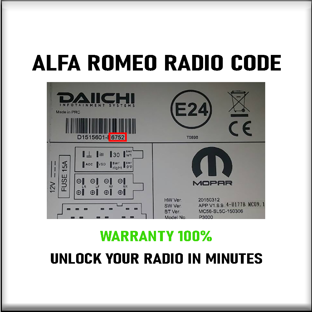 ALFA RADIO CODE FIAT LANCIA UNLOCK STEREO BOSCH BLAUPUNKT DAIICHI 10 ...