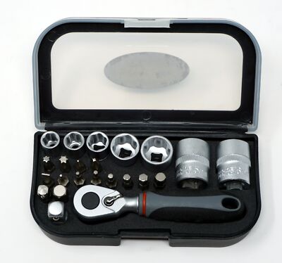 23 teilig Ratschen Set Box ca.14x7x3 cm Bits + Steckschlüsselsatz ...