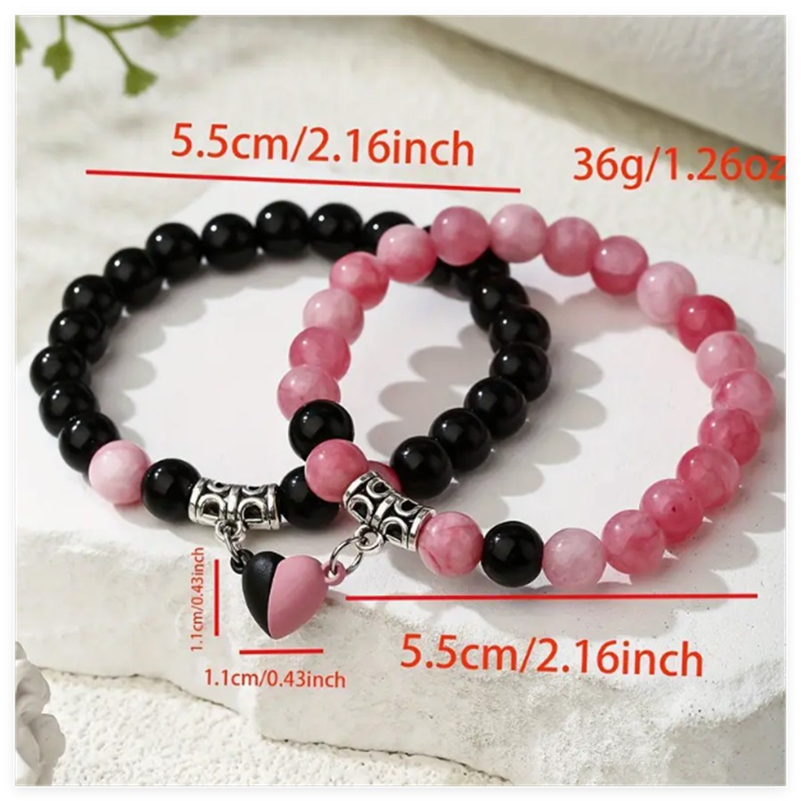Magnetic Heart Bracelets for Couples Natural Gemstone Matching ...