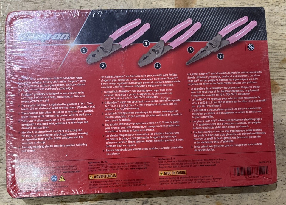 SNAP ON TOOLS USA ELECTRIC PINK 3pc Soft Grip Slip Joint Pliers Set ...