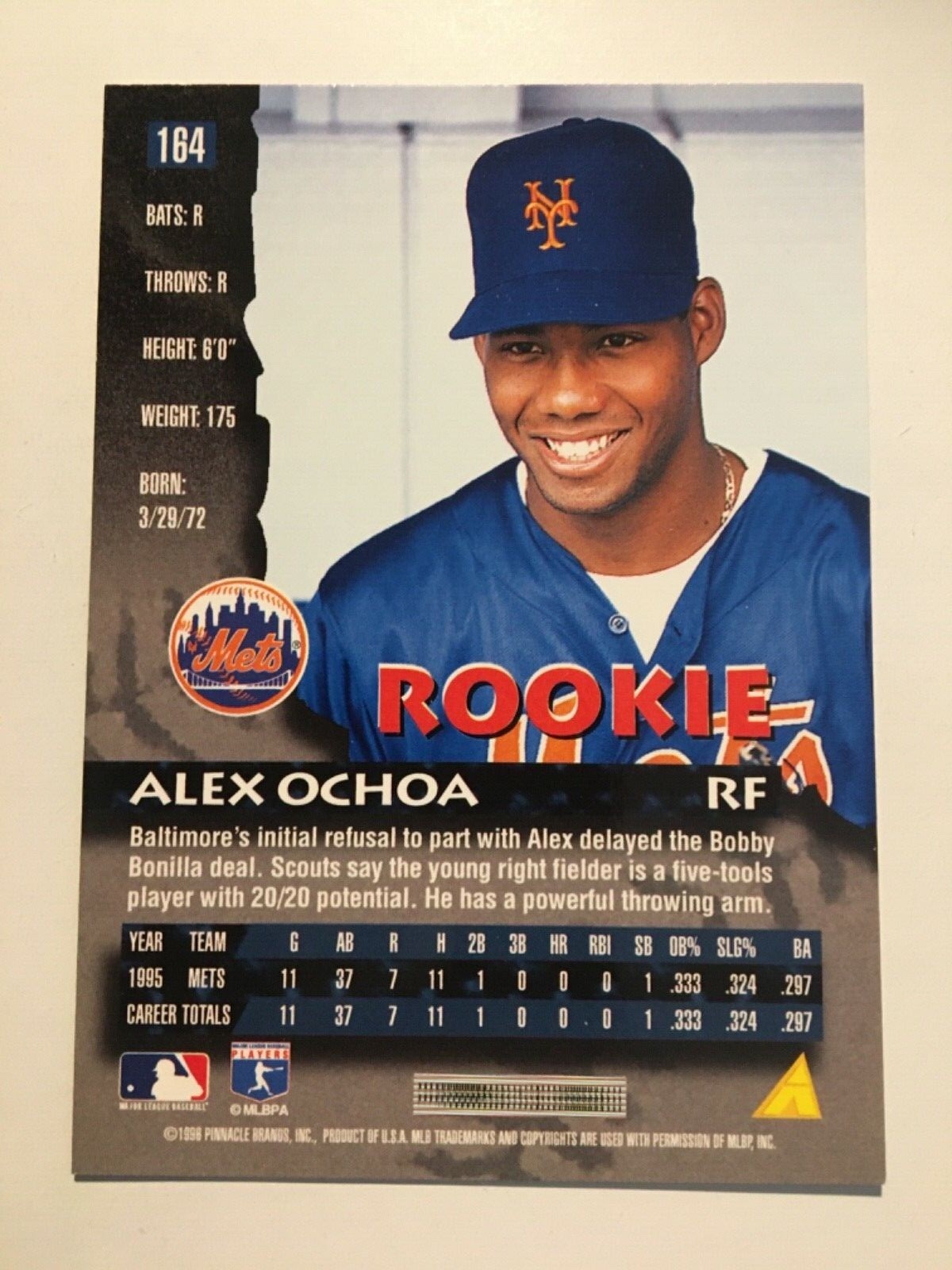 1996 Pinnacle #164 Mets Alex Ochoa Rookie Baseball Card | eBay