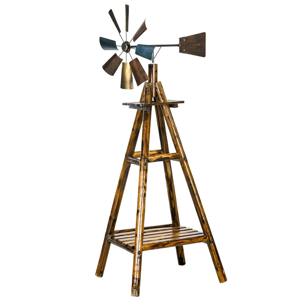 Windmill Weather Wind Vane with Bottom Shelf Stained Wood Outdoor ...