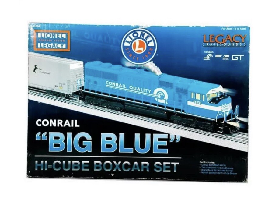 LIONEL LEGACY CONRAIL BIG BLUE DIESEL ENGINE SET 86’ HIGH CUBE BOXCARS ...