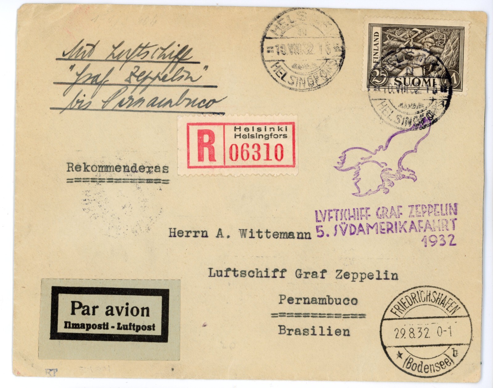 P60/19/RC ZEPPELIN FINLAND 1932 5th SOUTH AMERICA SIEGER 171 | eBay