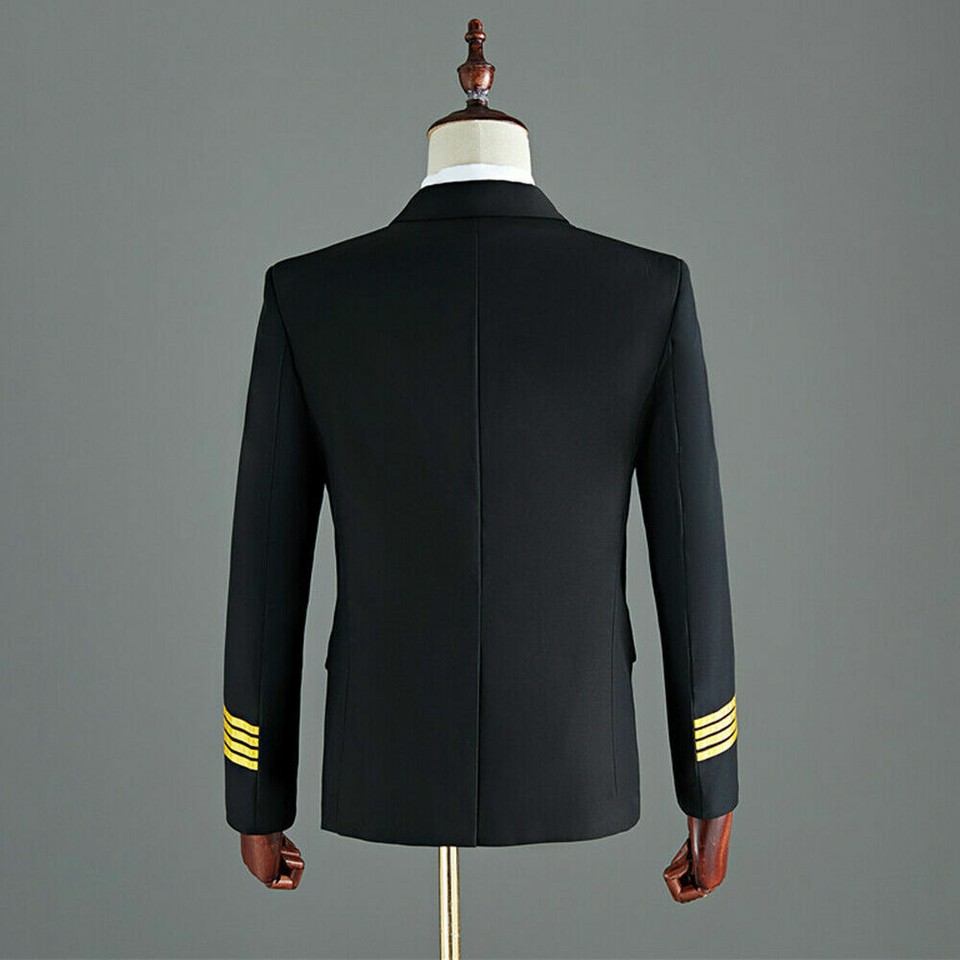 Mens Airline Captain Suit Jacket Pants Pilot Blazer Aviator Costume ...