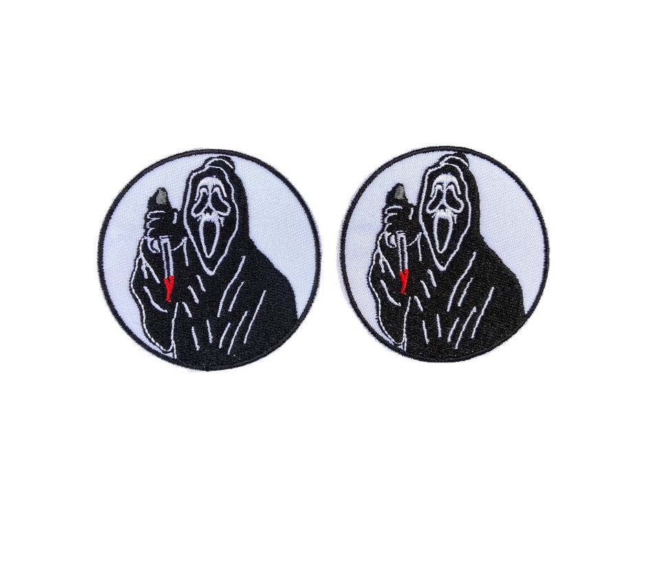 Ghostface Scream Patches Iron On Sew On Embroidery 2 Set Brand New USPS Hallowee | eBay