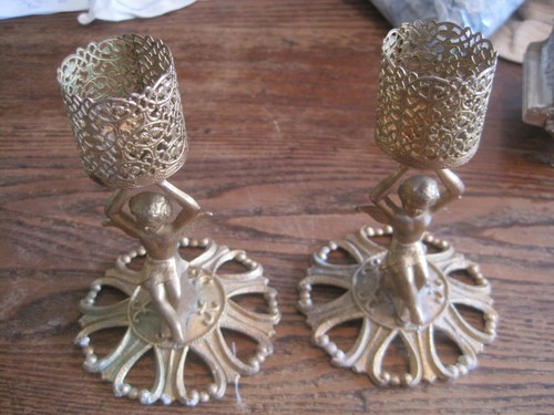 Revlon Hollywood Regency Gold Filigree Brass? Cherub/Angel PAIR OF ...