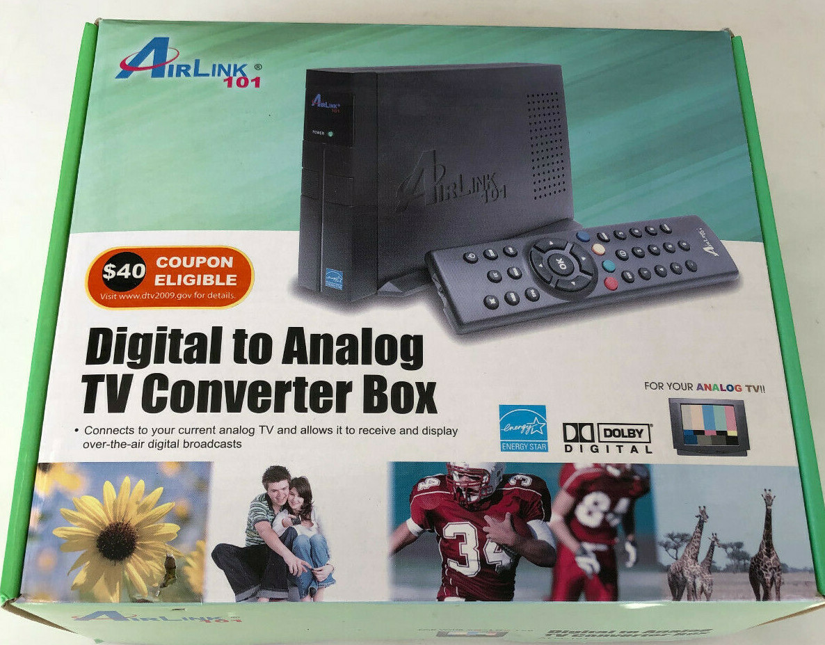 AirLink 101 Digital To Analog TV Converter Box ATVC101 Cables Remote ...
