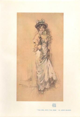 1903 STUDIO PRINT ~ THE GIRL WITH the ROSE by LEWIS BAUMER | eBay
