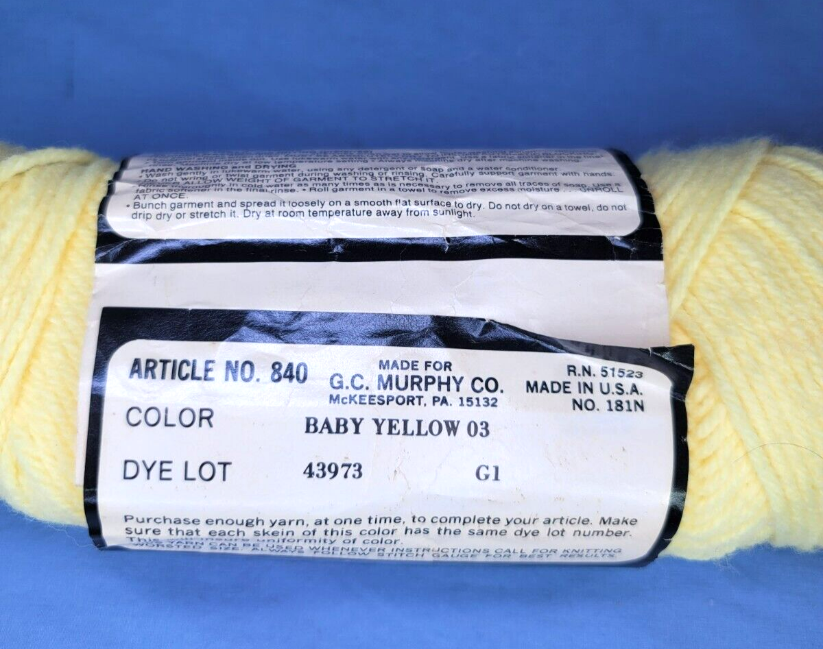 Baby Yellow 03 Knitting Yarn 3.3 oz 4 Ply Wintuk Orlon Acrylic ...