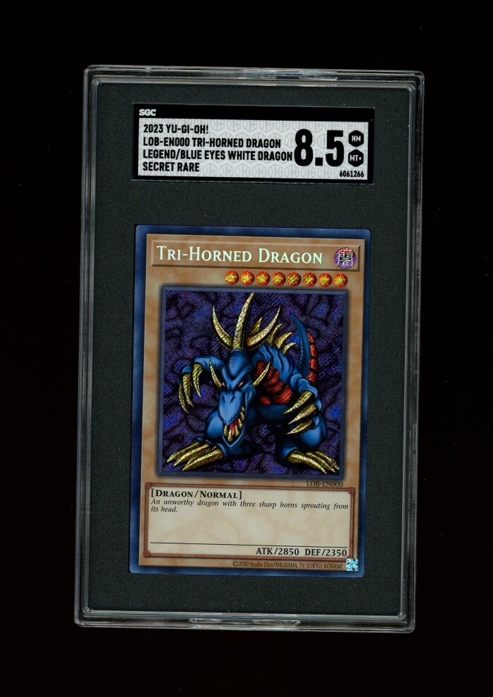 YU-GI-OH! LOB-EN000 TRI-HORNED DRAGON SECRET RARE HOLO SGC 8.5 NM- MINT + | eBay