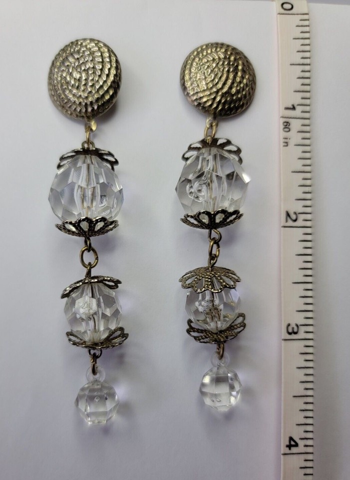 Vintage Faux Clear Crystal Beaded Dangle/Drop Pierced/Stud Fashion ...