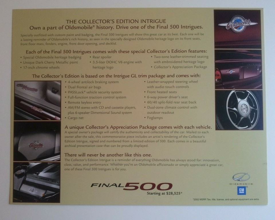 2002 Intrigue Final 500 Dealership Showroom Ad Flyer - Rarer than ...