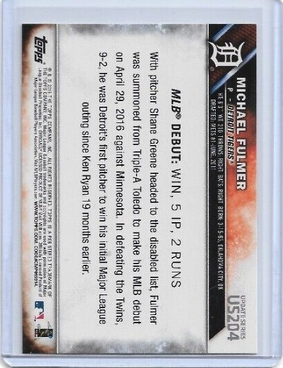 Michael Fulmer RC 2016 Topps Update Rookie Debut #US204 | eBay