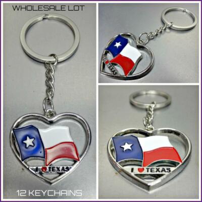 WHOLESALE LOT I Love TEXAS Flag KeyChain Key Ring Souvenir Gift 12 Key ...