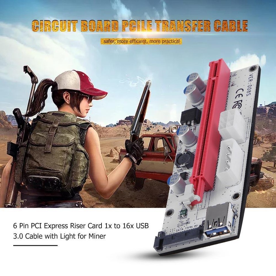 3 Power Ports PCI-E 1x to 16x Graphic Card Extender Card for ETH BTC ...