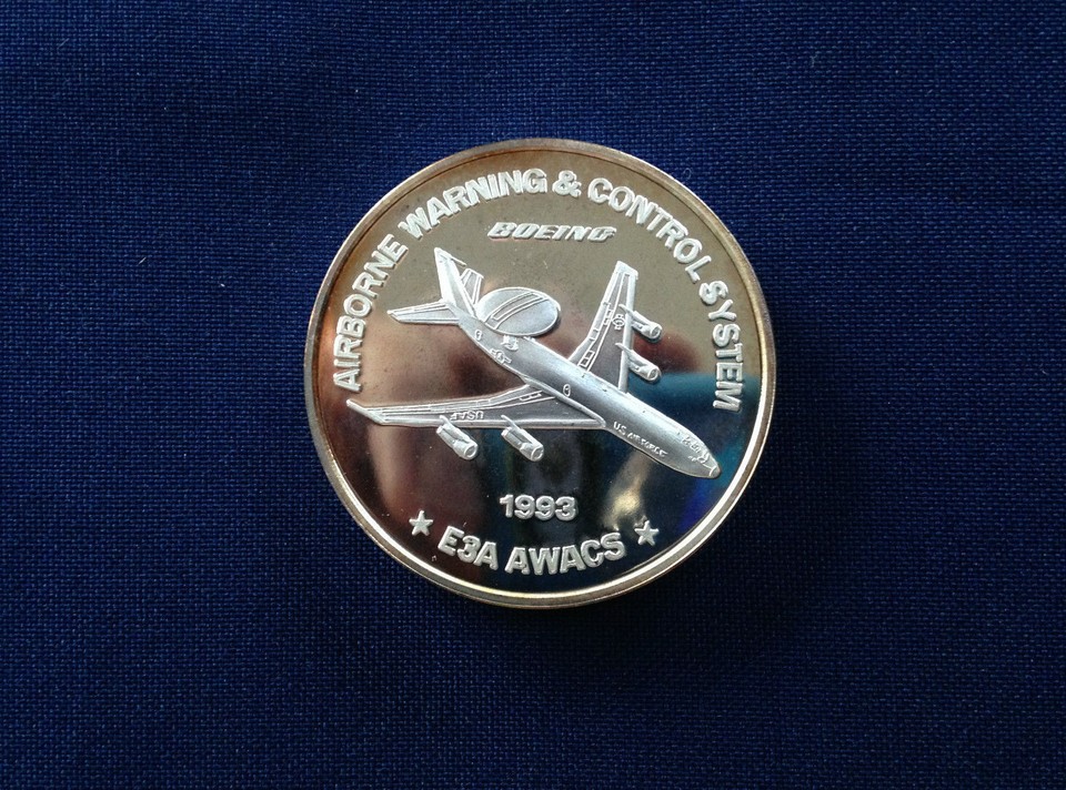 1993 Boeing E3A AWACS Airborne Warning Employees' Coin Club silver ...