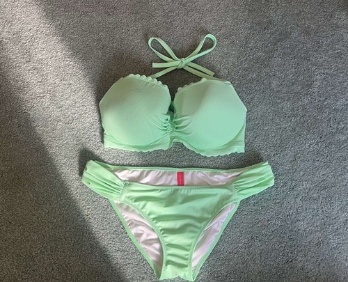 Victorias Secret Green Bikini Swimsuit Set 36d Top New Without Tags